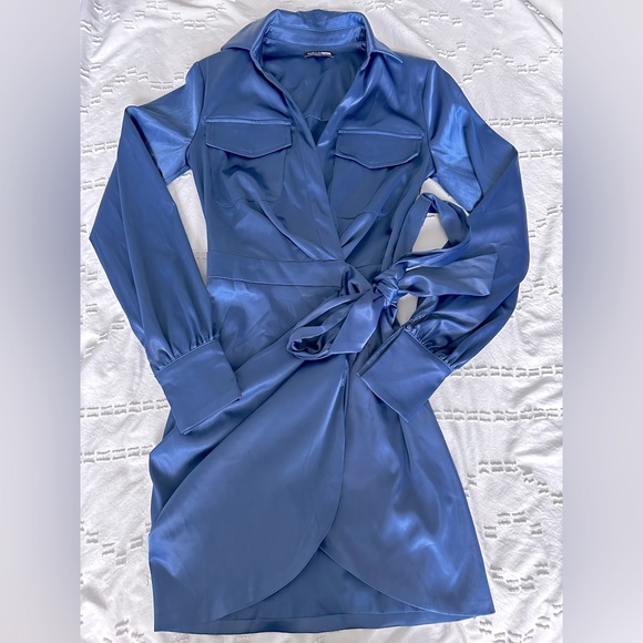 Fashion Nova | Dresses | Show Some Class Satin Shirt Dress Navy | Poshmark